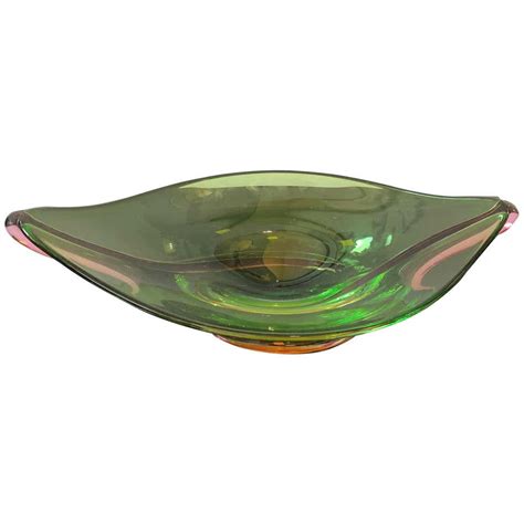 Seguso Mid Century Modern Italian Green Murano Glass Centerpiece 1970