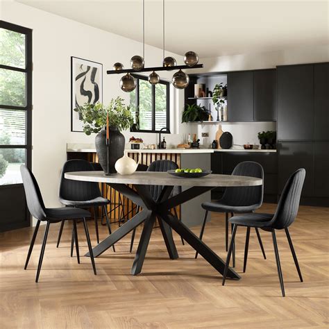 Madison Oval Industrial Dining Table And 6 Brooklyn Chairs Grey Concrete