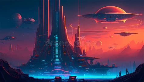 Sci Fi Backdrop Made With Generative Ai Stock Illustration