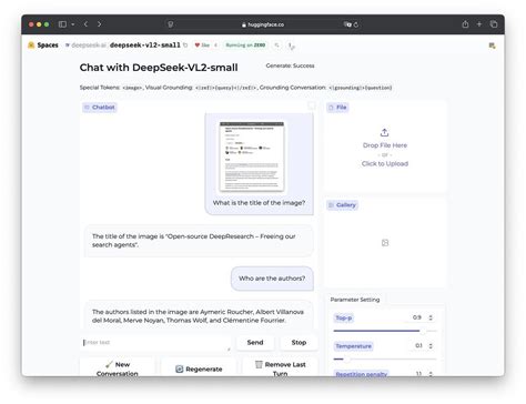 deepseek刚刚在hf space放出了deepseek vl2 small模型的官方演示，16b moe模型，用于各种视觉语言任务