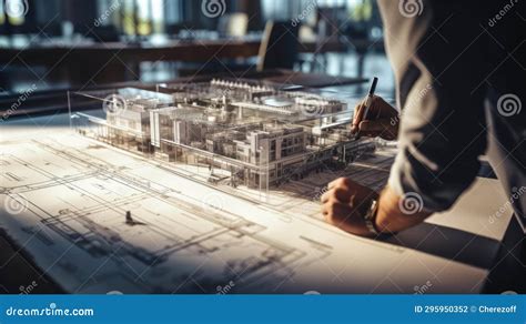 Engineer Architect Develops A Layout Of Architecture Stock Illustration