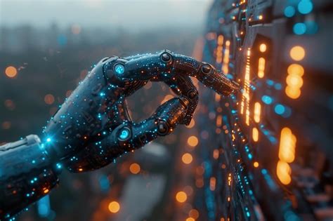 Premium Photo Robotic Hand Interacting With Digital Interface