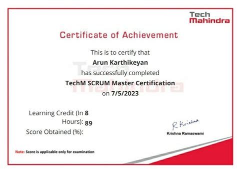 Arun Karthikeyan On Linkedin Achievement Of Scrum Master Certification