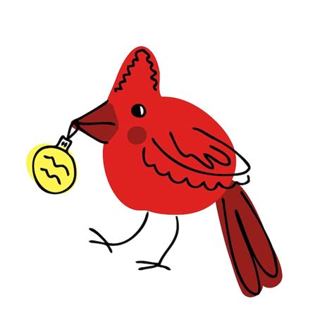 Premium Vector Hand Drawn Northern Cardinal Bird With Christmas Toy