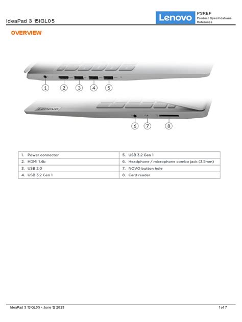 IdeaPad 3 15IGL05 Spec | PDF