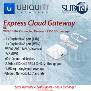Ubiquiti Express Cloud Gateway UX Gateway WiFi6 60 Devices 5Ghz 2 4Ghz 2x2 MIMO 1500 Sqft