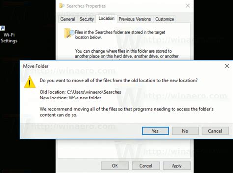 how to move the searches folder in windows 10