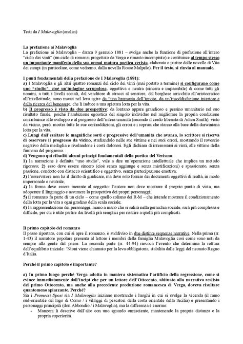 Analisi De I Malavoglia Di Giovanni Verga Appunti Di Lingue E
