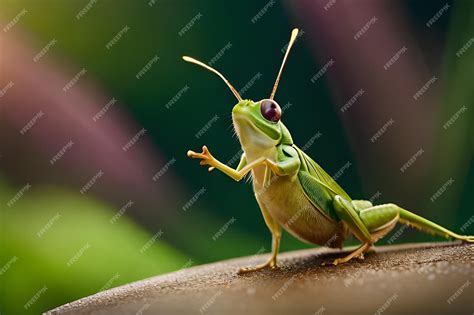 Premium Ai Image A Green Grasshopper With A Red Eye