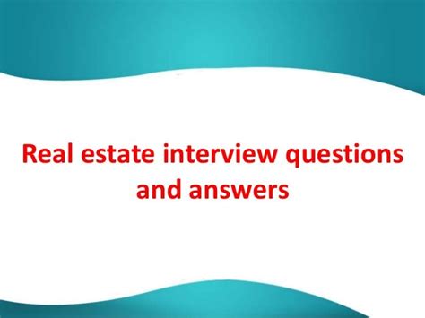 Real Estate Interview Questions And Answers