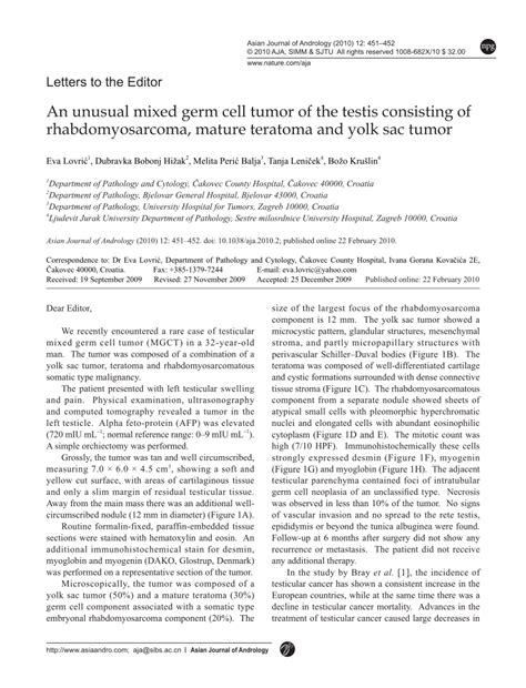 Pdf An Unusual Mixed Germ Cell Tumor Of The Testis Consisting Of