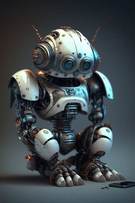A Tired Sad Looking Scifi Robot Generative Ai Technology Stock