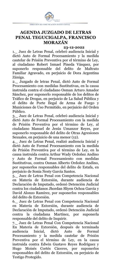 Poder Judicial Hn On Twitter Conozca Las Resoluciones Dictadas Por El