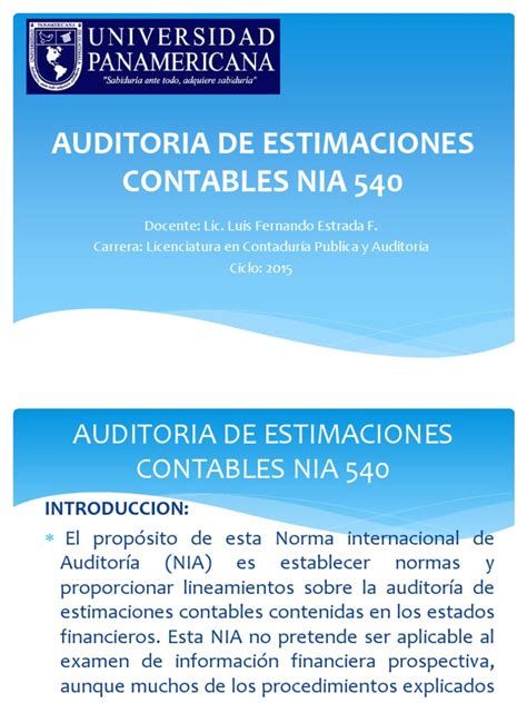 Auditoria De Estimaciones Contables Nia 540 Auditoría Contralor