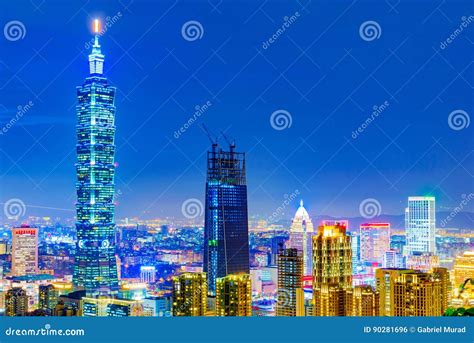 Night View Of Taipei 101 Editorial Photo Image Of Landmark 90281696