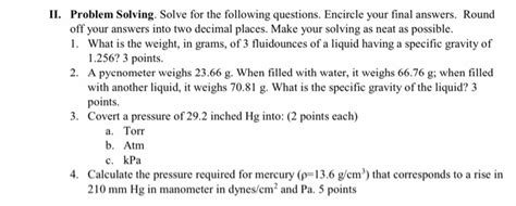 Solved II Problem Solving Solve For The Following Chegg