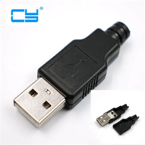 DIY 10pcs Type A Male USB 4 Pin Plug Socket Connector With Black Plastic Cover Adapter Connect