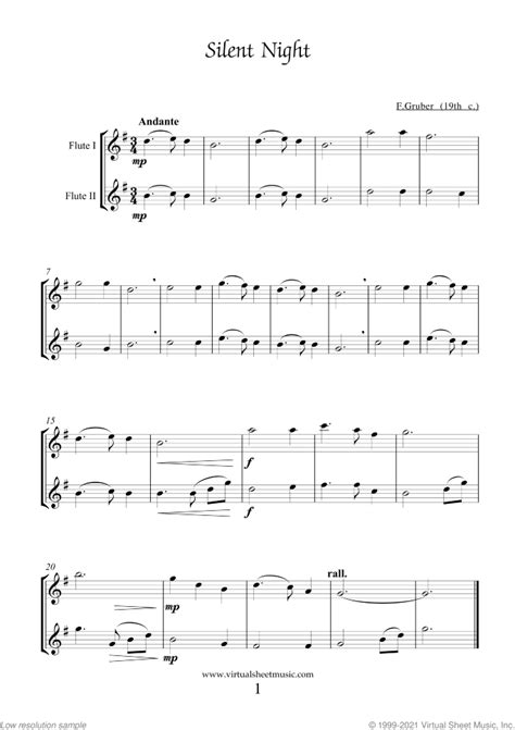 Free Silent Night Sheet Music For Two Flutes High Quality Pdf