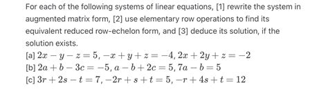 Solved For Each Of The Following Systems Of Linear