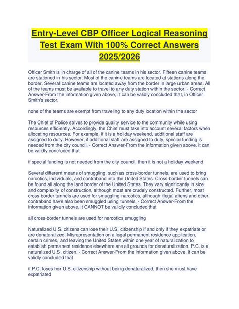 Cbp Officer Logical Reasoning Test Exam 2025 2026 Exams Advanced