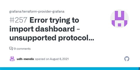 Error Trying To Import Dashboard Unsupported Protocol Scheme