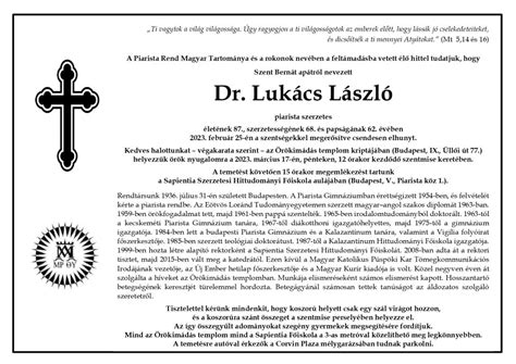 Elhunyt Lukács László Piarista Szerzetes Piaristahu