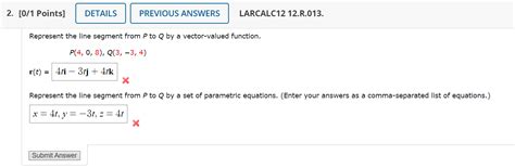 Solved Represent The Line Segment From P To Q By A