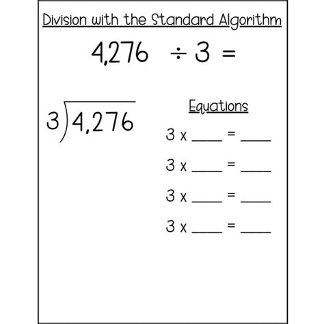 Standard Algorithm Anchor Chart 1 Digit Divisor Division Interactive Notes