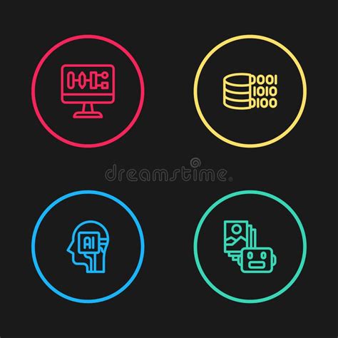 Set Line Humanoid Robot Artificial Intelligence Binary Code And