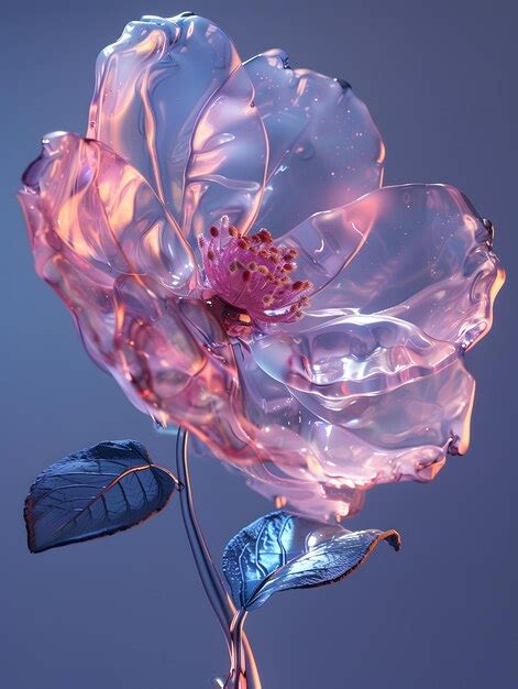 Glass Flower On Blue Background Premium Ai Generated Image