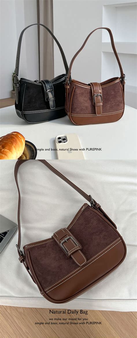 스웨이드 콤비 스티치 세무 백