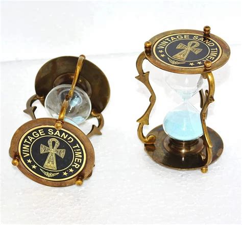 Antique Vintage Brass And Glass Sand Timer Hourglass Nautical Maritime