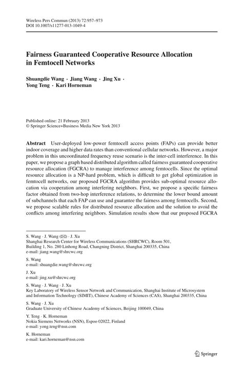 Pdf Fairness Guaranteed Cooperative Resource Allocation In Femtocell