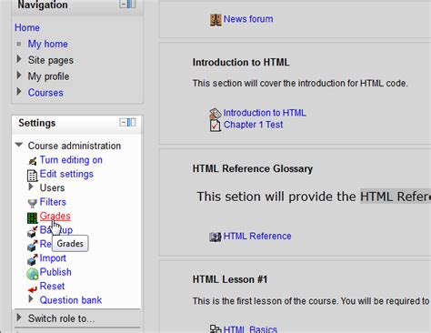 Viewing The Moodle Grader Report Or Gradebook In The Quiz