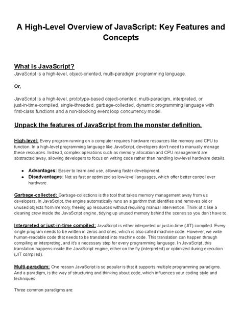 A High Level Overview Of Java Script Key Features And Concepts A High