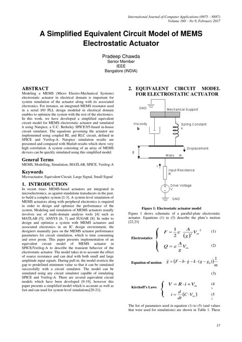 Pdf A Simplified Equivalent Circuit Model Of Mems Electrostatic Actuator