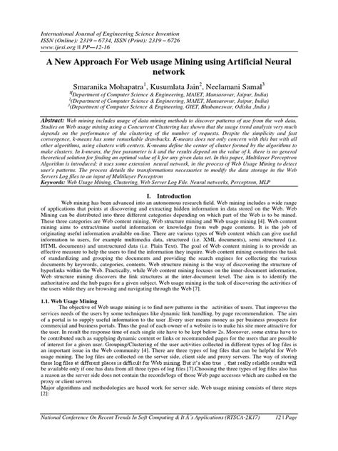 A New Approach For Web Usage Mining Using Artificial Neural Network Pdf World Wide Web