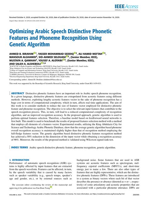 Pdf Optimizing Arabic Speech Distinctive Phonetic Features And