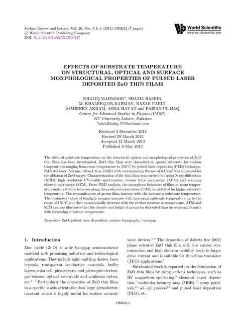 Pdf Effects Of Substrate Temperature On Structural Optical And Surface Morphological