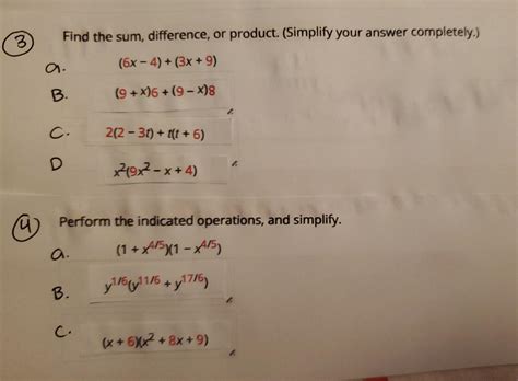 solved 3 find the sum difference or product simplify