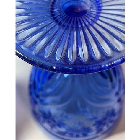 Late 19th Century Eapg Blue Pressed Glass Flower Daisy Swirl Stem Water