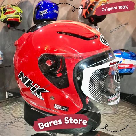 Jual Helm Motor Half Face Original Nhk R1 Red Double Visor Sni Shopee