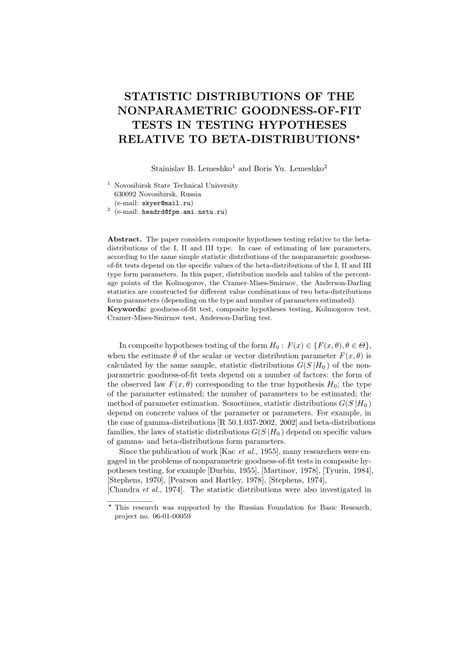 PDF Statistic Distributions Of The Nonparametric Goodness Of Fit