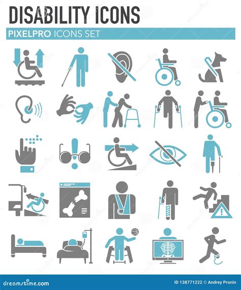 Disability Icons Set On White Background For Graphic And Web Design