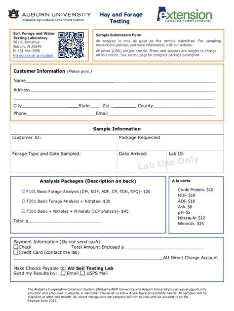 Fillable Online Aaes Auburn Hay And Forage Testing Form Test Your Hay Or Forage With This Form