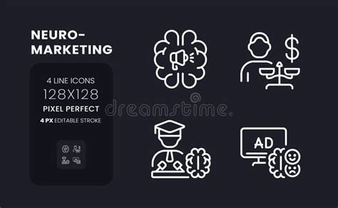 Icone Dei Desktop Lineari Di Neuromarketing Su Schermo Nero