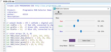 Programino Ide Arduino Rgb Led Color Picker V Programino Ide For Arduino