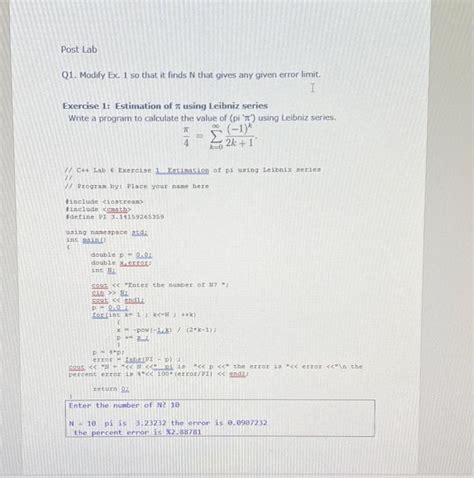 Solved Q1 Modify Ex 1 So That It Finds N That Gives Any