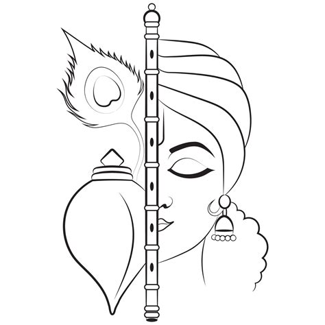 Lord Krishna Side Face Line Art With Shree Hindi Calligraphy Lord
