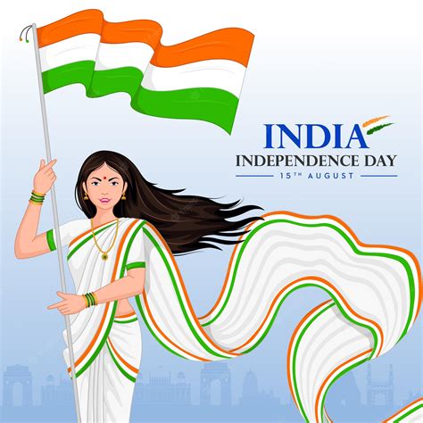 Madre India Sosteniendo La Bandera De Color Del Trío Indio Feliz Día De